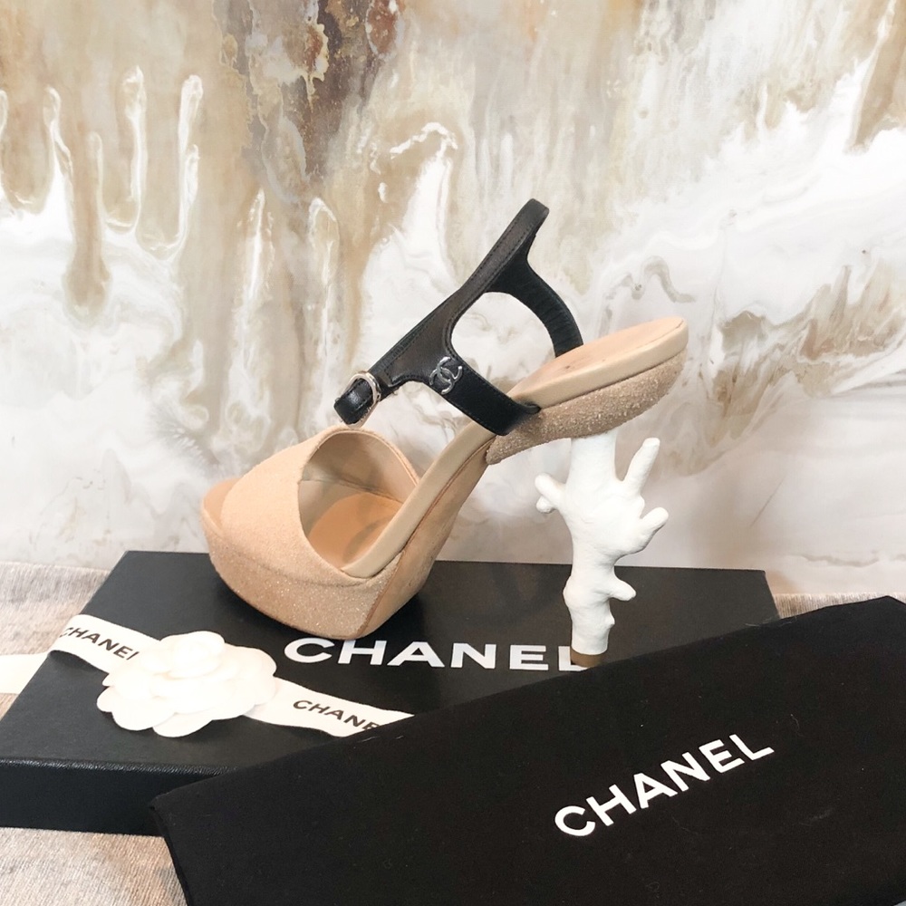 Rare Chanel Fantasy Coral Heel Platform Sandals - Gem